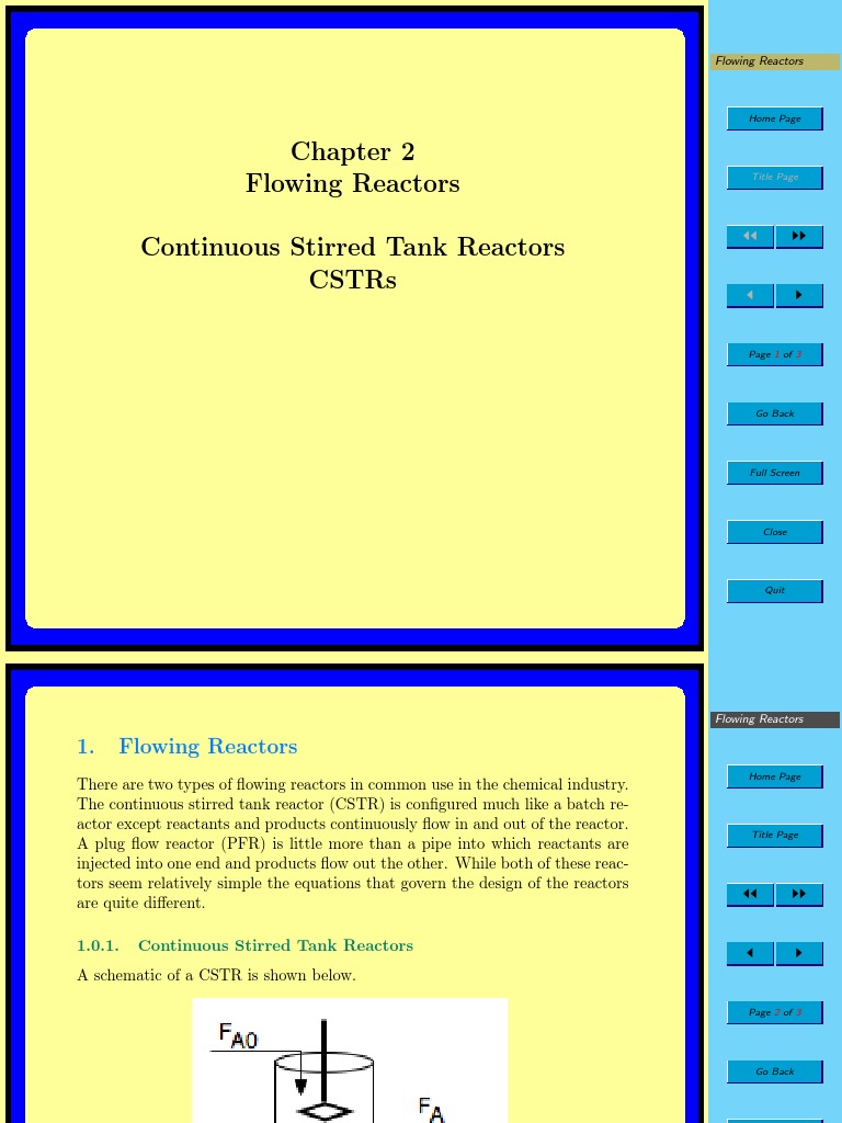 Flowing Reactors Continuous Stirred Tank Reactors Cstrs | PDF