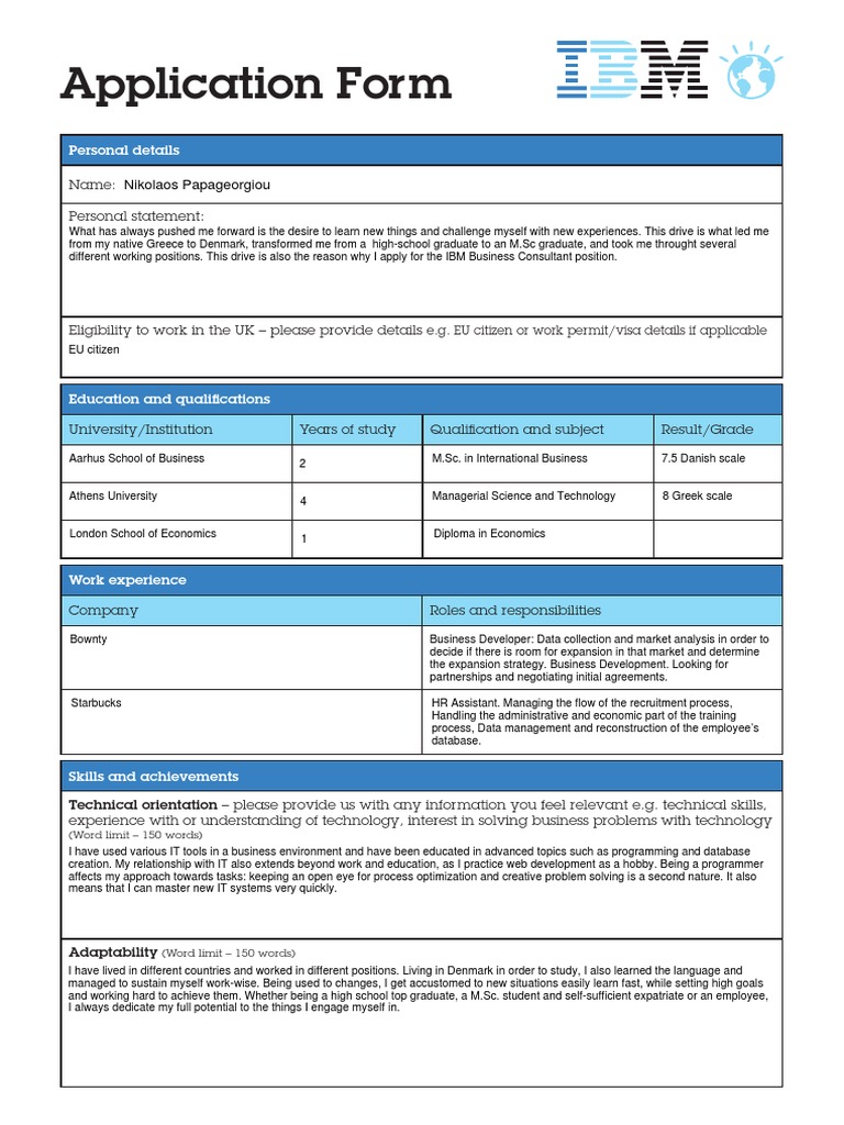 IBM Graduate Application Form | Databases | Business