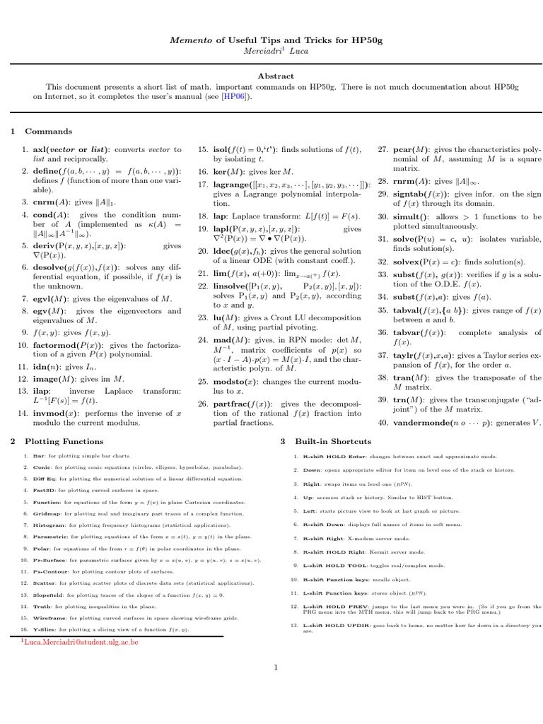HP50g Tips and Tricks Guide | PDF | Ordinary Differential Equation ...