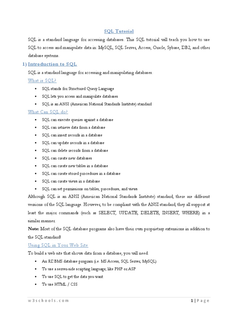 Sql Tutorial Pdf Sql Database Index 0225