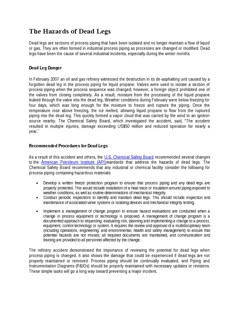 The Hazards of Dead Legs | PDF | Propane | Occupational Safety And Health