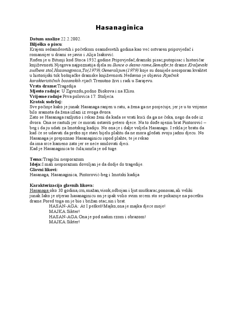Hasanaginica Verzija 2 | PDF