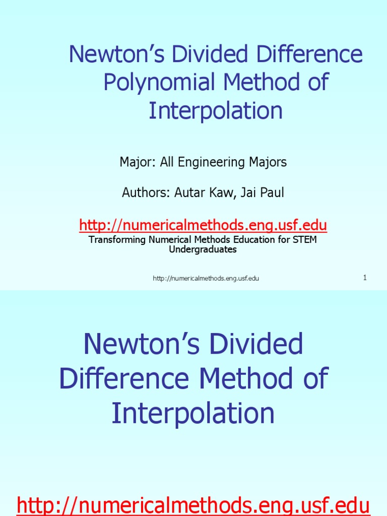 Newtons Divided Difference Interpolation Applied Mathematics