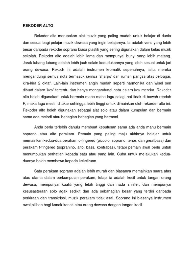 Rekoder Alto Merupakan Alat Muzik Yang Paling Mudah Untuk Belajar Di ...