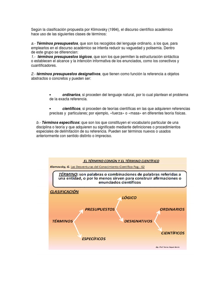 Clasificación de Terminos Propuesta Por Klimovsky | PDF