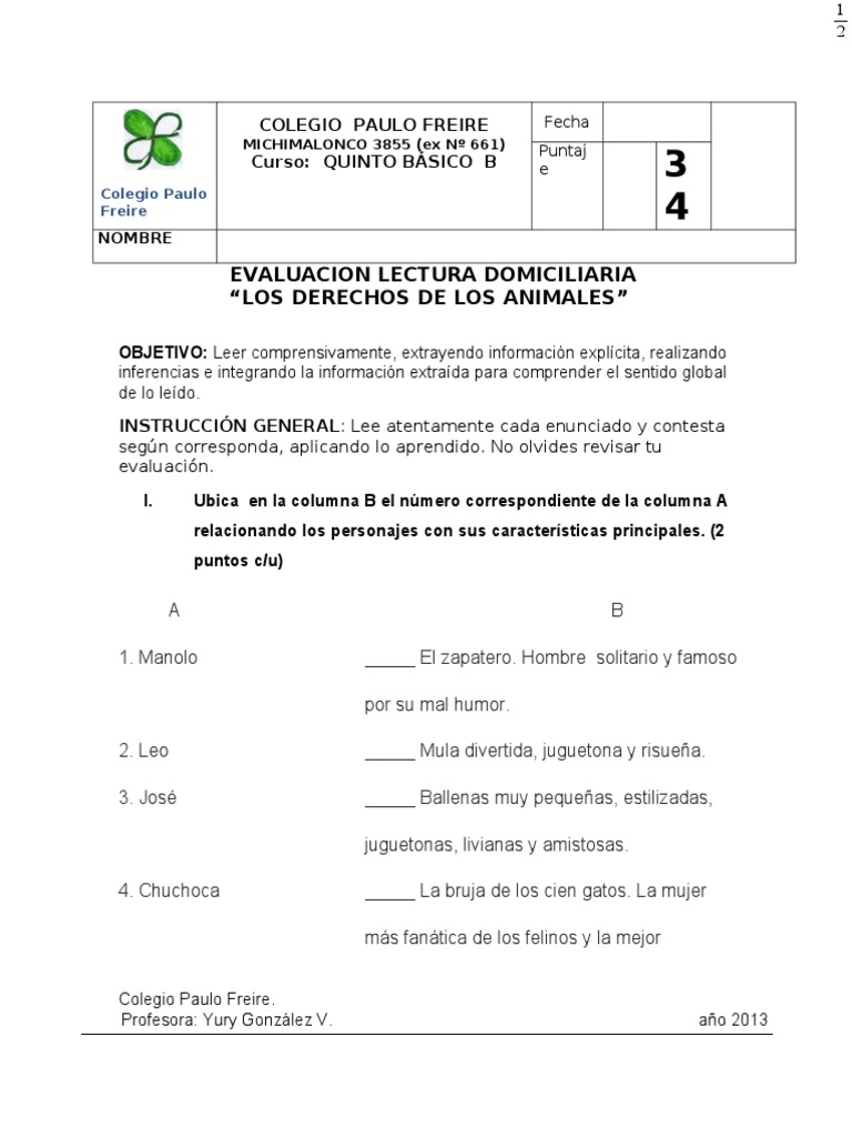 Prueba Los Derechos de Los Animales | PDF