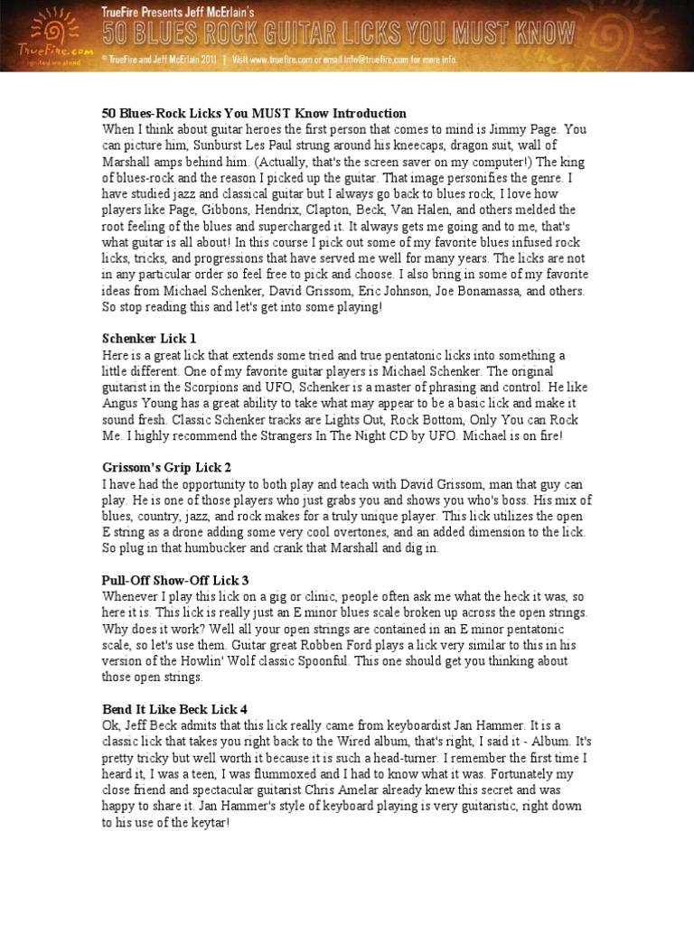 50 Blues Rock Lesson Text | PDF | Blues | Jimi Hendrix