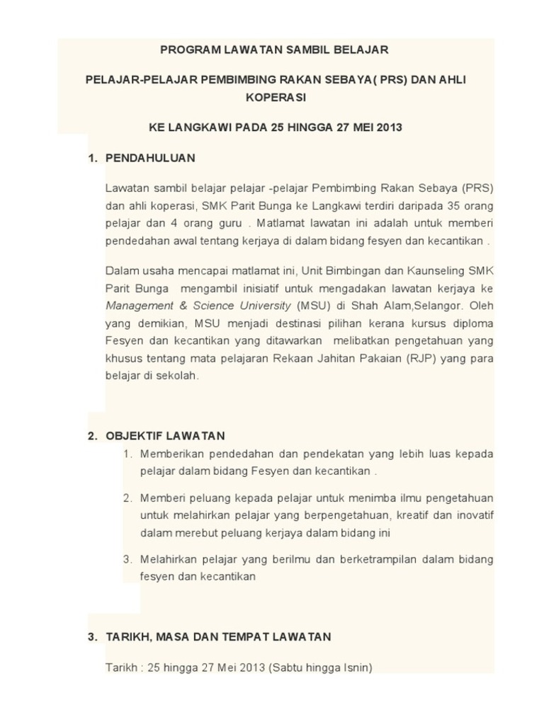Contoh Kertas Kerja Lawatan | PDF