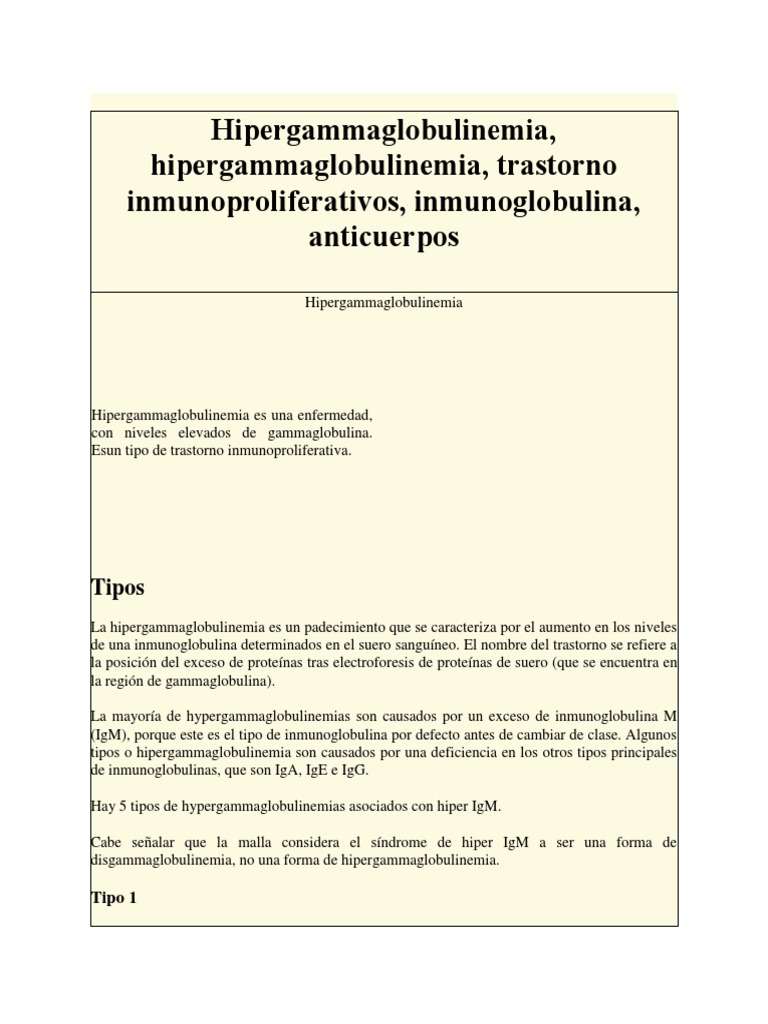 Hipergammaglobulinemia | PDF | Anticuerpo | Sistema complementario
