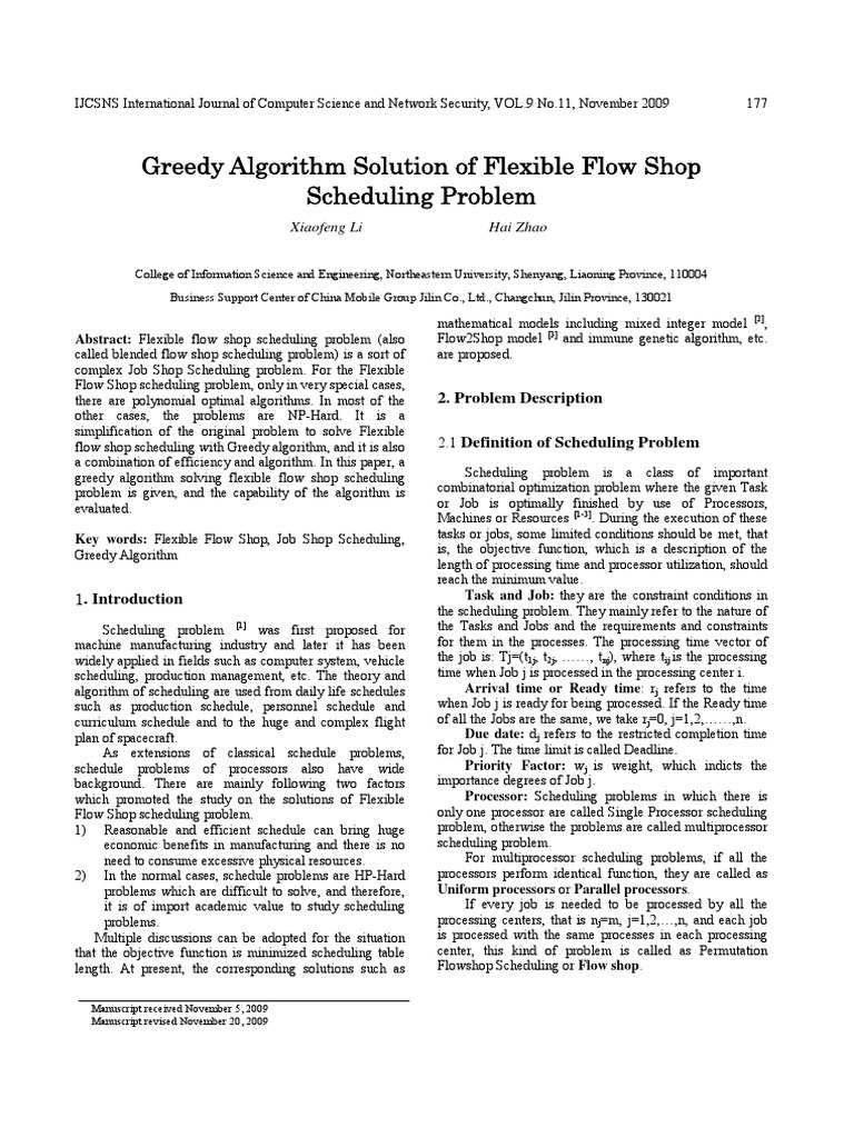 Greedy Algorithm Solution of Flexible Flow Shop Scheduling Problem ...