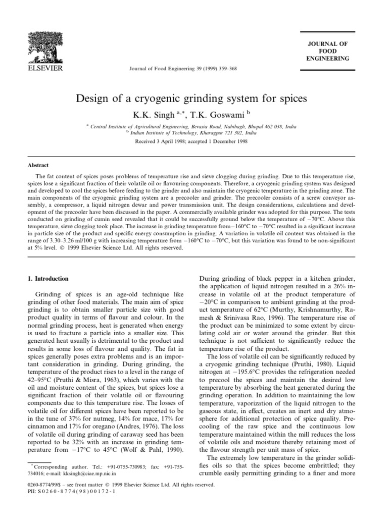 Design of A Cryogenic Grinding System For Spices | PDF | Cryogenics ...