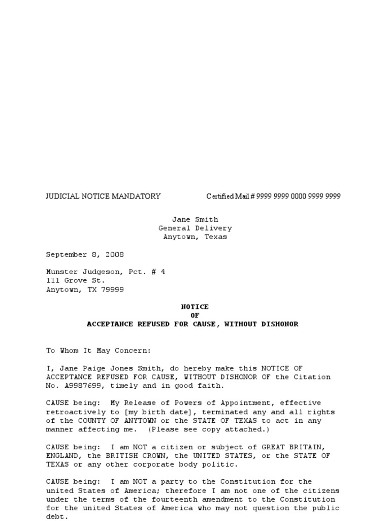 Acceptance Refused Notice for Citation | PDF | United States ...