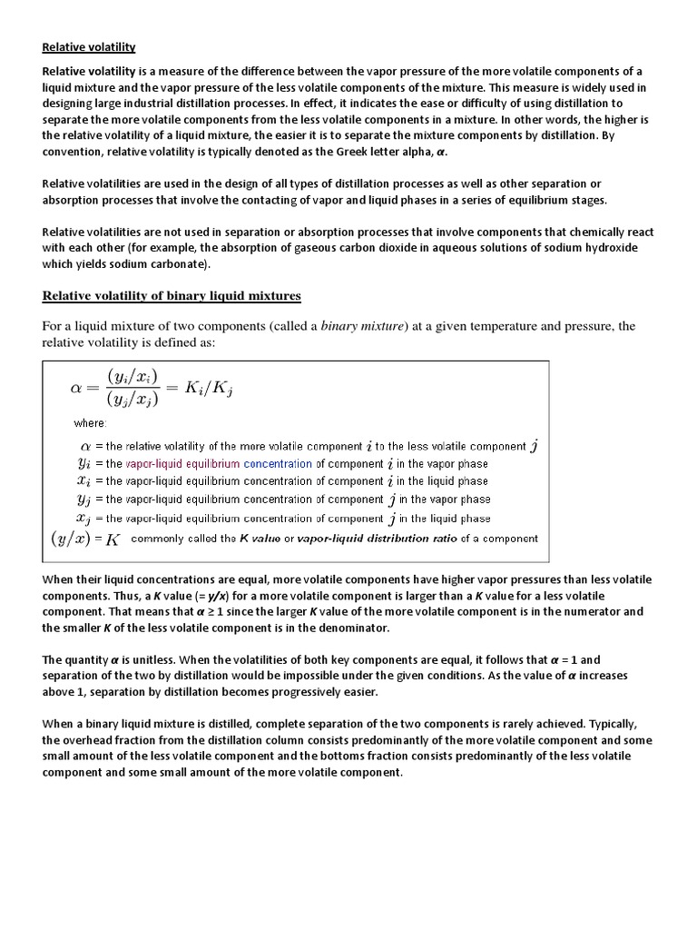 Relative Volatility | PDF | Distillation | Analytical Chemistry
