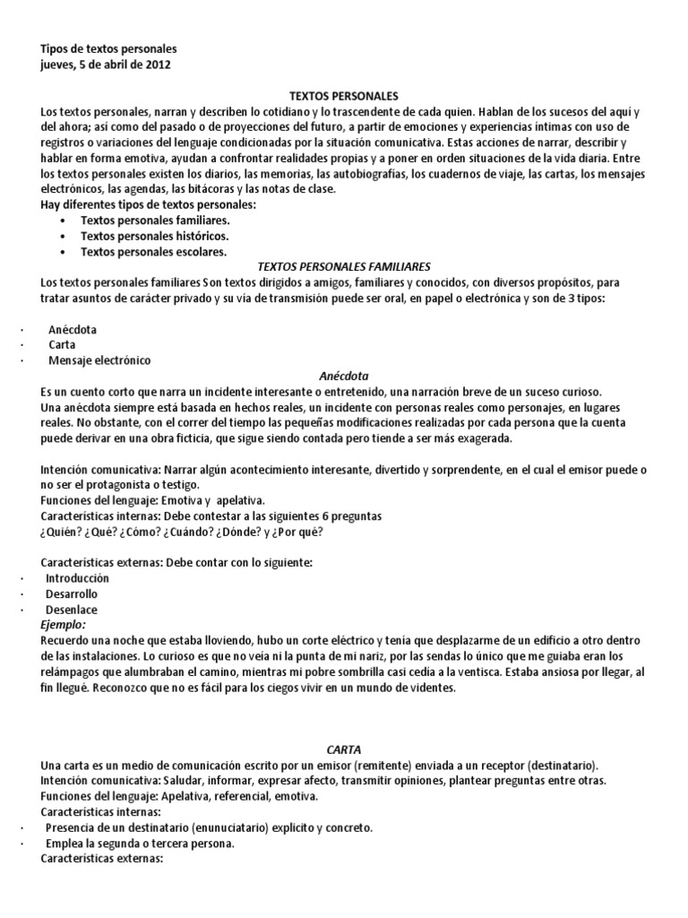 Guía de Tipos de Textos Personales | PDF | Correo electrónico | Publicación