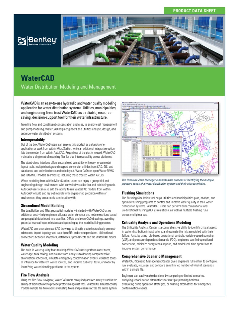 Watercad Product Data Sheet PDF | PDF | Geographic Information System | Computer Aided Design