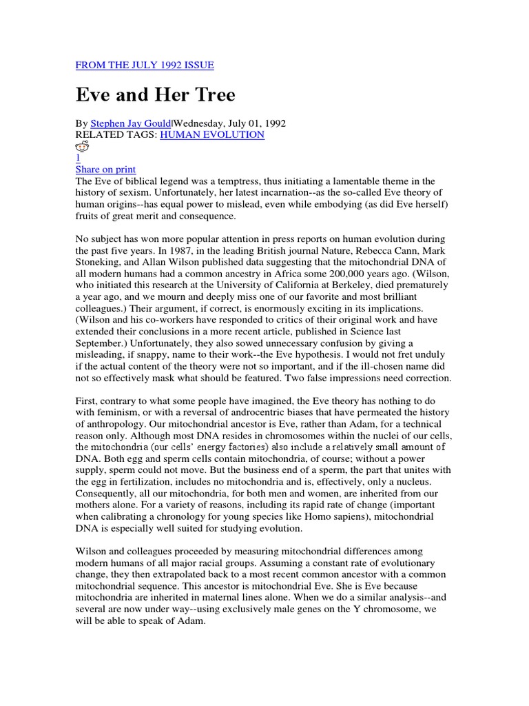 Eve and Her Tree | PDF | Mitochondrial Dna | Mitochondrion