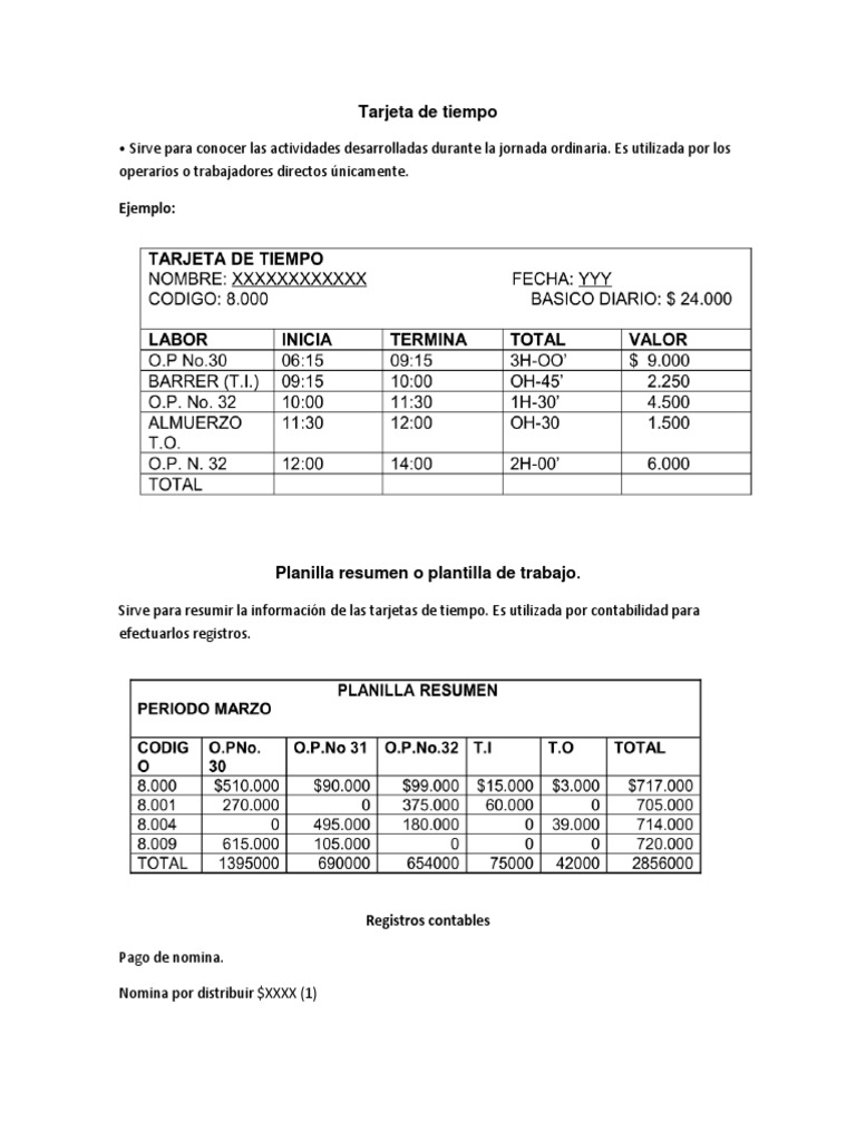Tarjeta de Tiempo | PDF | Contabilidad | Bancos