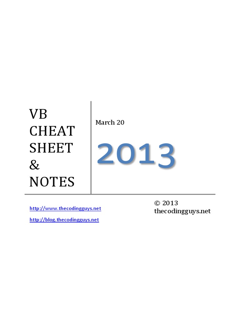 Visual Basic Cheat Sheet Pdf Visual Basic Net Parameter Computer Programming