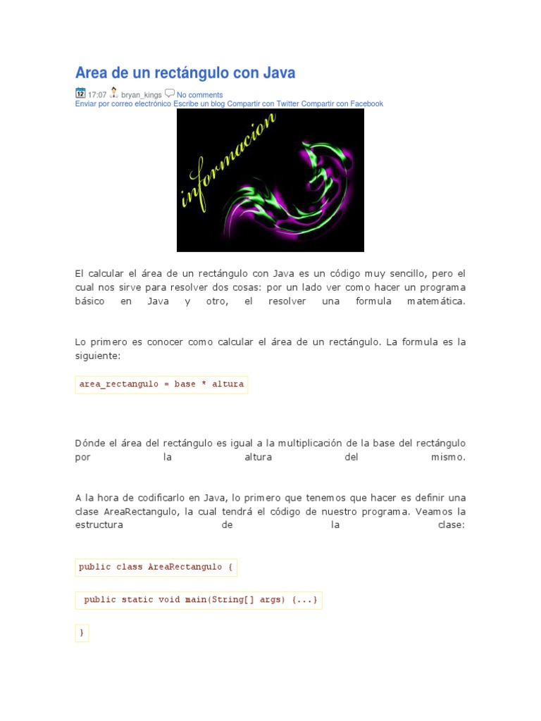 Area de Un Rectángulo Con Java | PDF