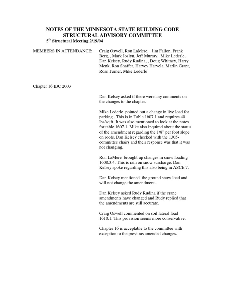 Notes of The Minnesota State Building Code Structural Advisory ...