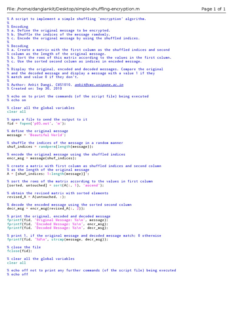 Simple Shuffling Encryption: A MATLAB Script for Encoding and Decoding ...