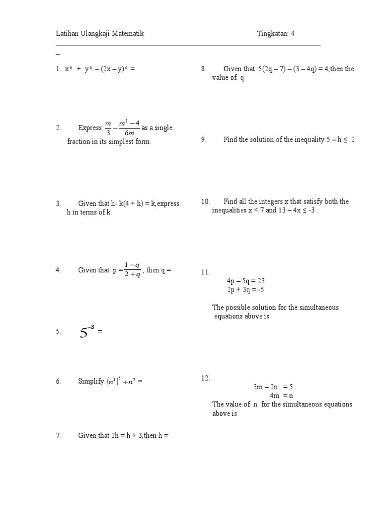 Modul Matematik Tingkatan 4-Salinan Pelajar | PDF