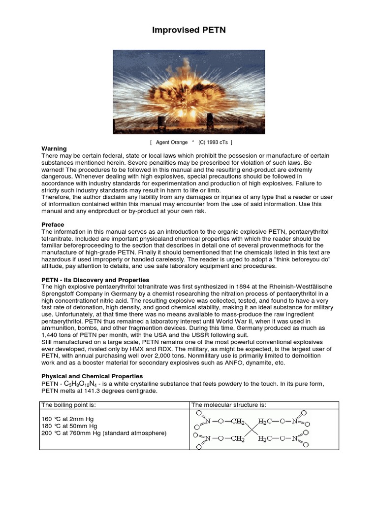Improvised PETN | PDF | Explosive Material | Density