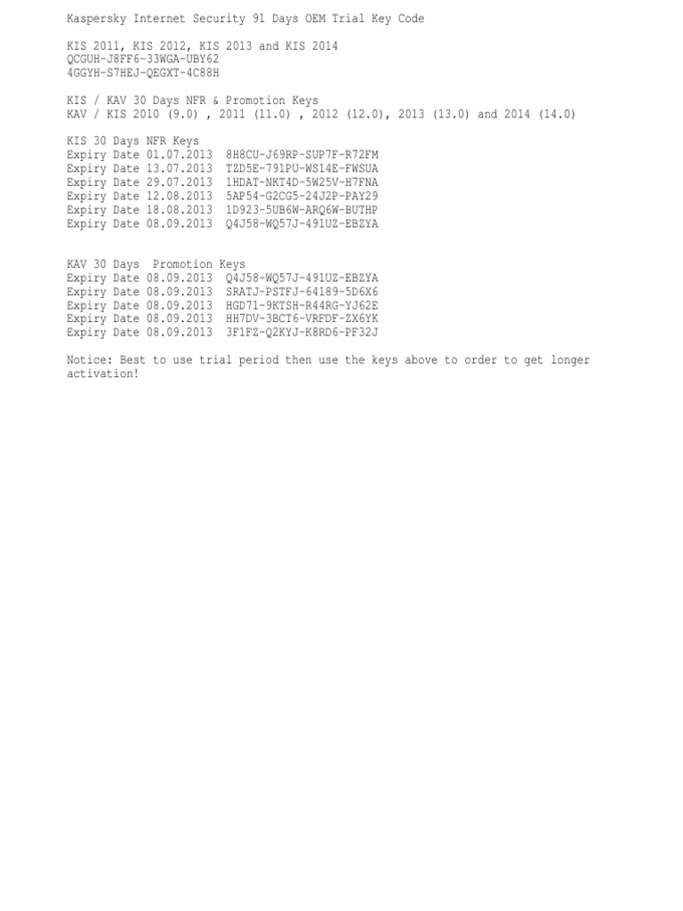 Kaspersky Internet S Ecurity 2014 Serial Key | PDF