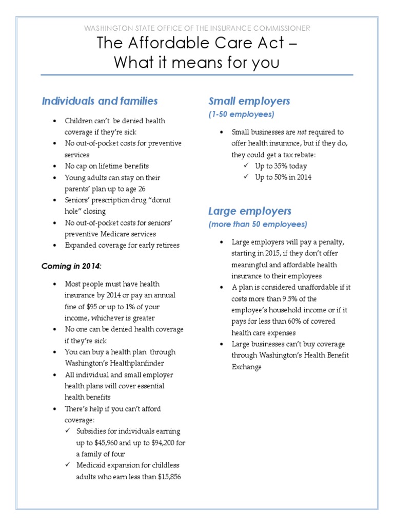 The Affordable Care Act – What it means for you: Individuals and ...