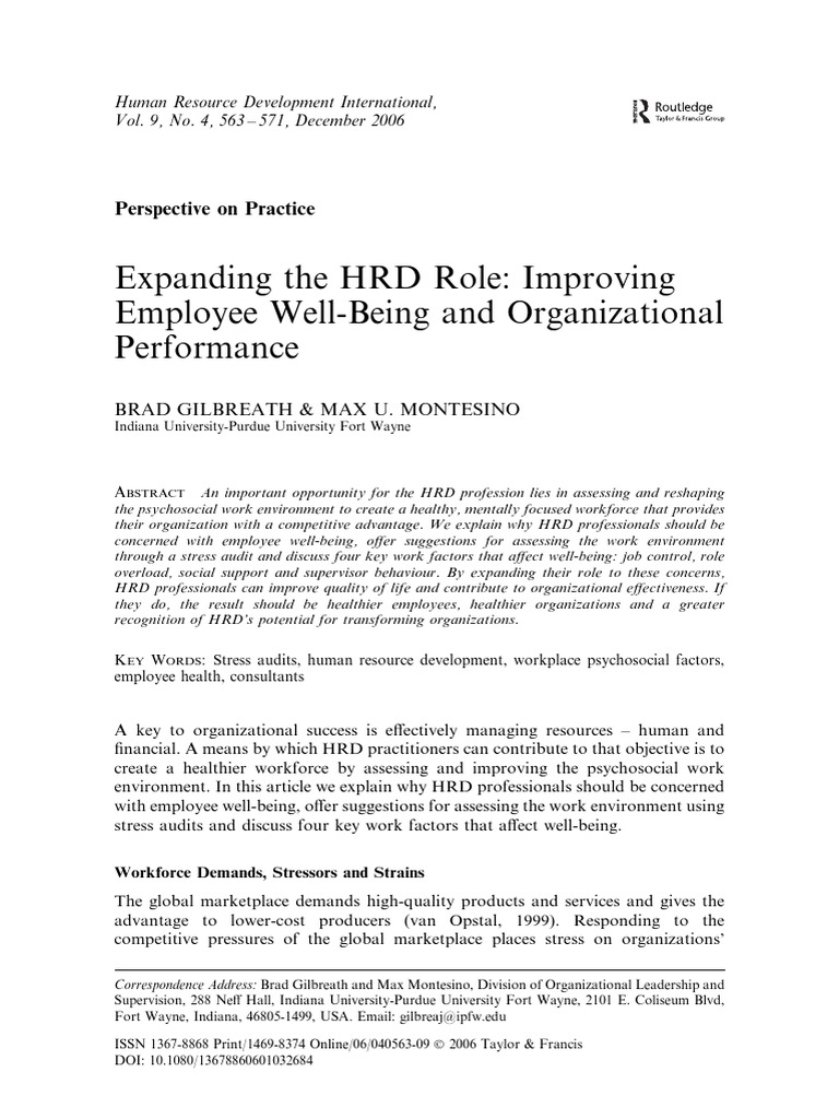 Expanding The HRD Role - Improving Employee Well-Being and ...