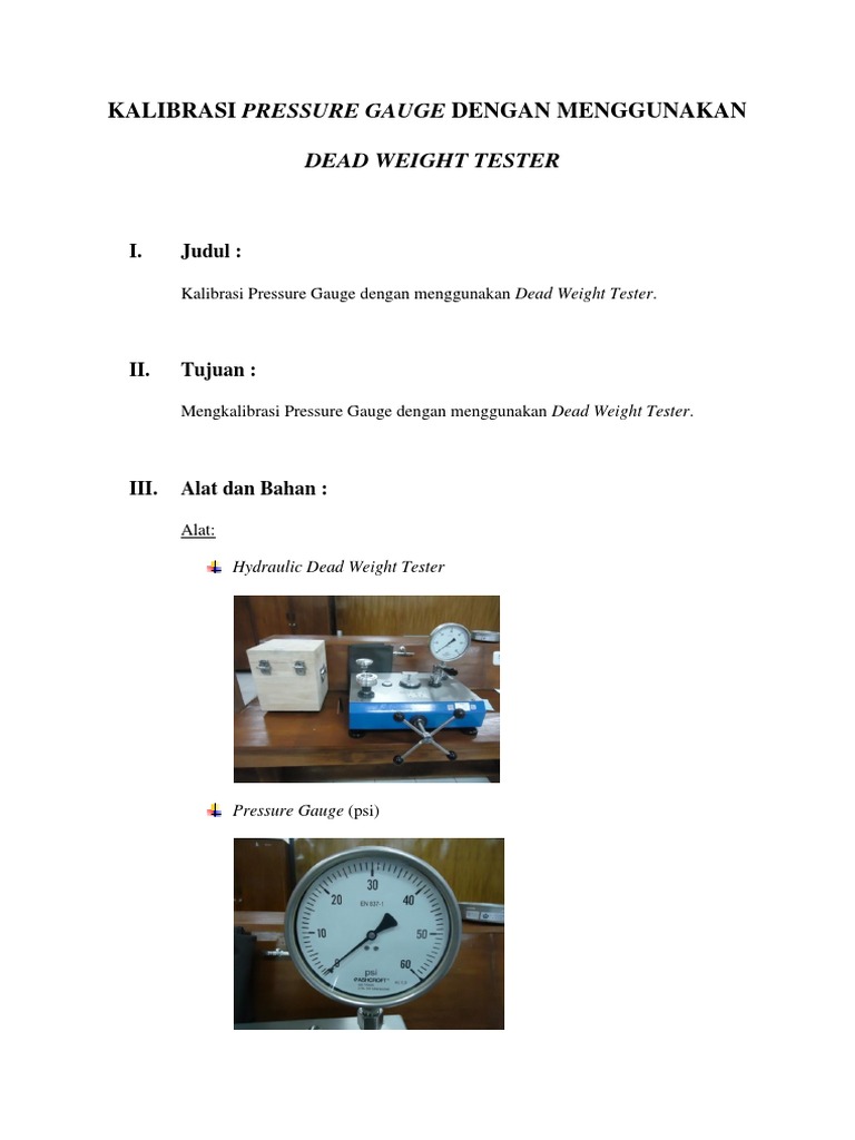 Kalibrasi Pressure Gauge dengan DWT | PDF
