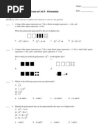 Unit 4 Polynomials Practice Test: Multiple Choice | PDF | Polynomial | Area