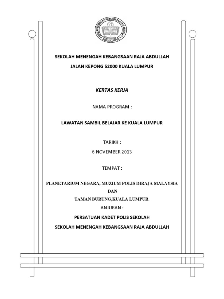 Contoh Kertas Kerja Lawatan Sambil Belajar (Edited) | PDF