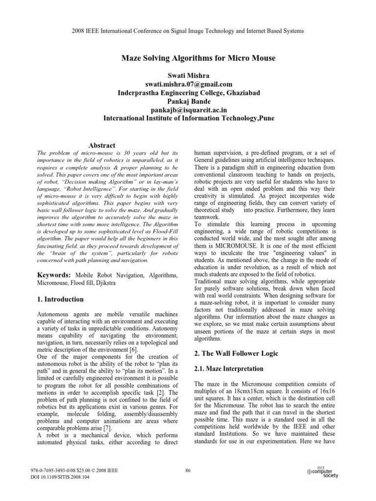 Maze Solving Algorithms For Micro Mouse Pdf Vertex Graph Theory Algorithms