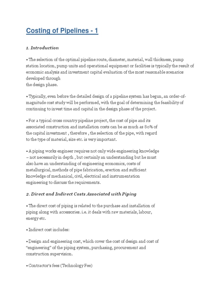Pipeline Cost Estimation Guide | PDF | Pipe (Fluid Conveyance) | Metal ...