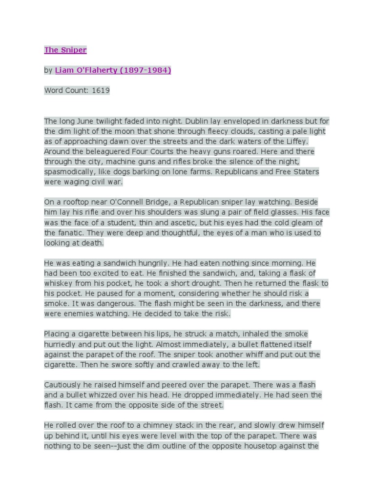 The Sniper Liam O'Flaherty (1897-1984) | PDF | Rifle | Sniper