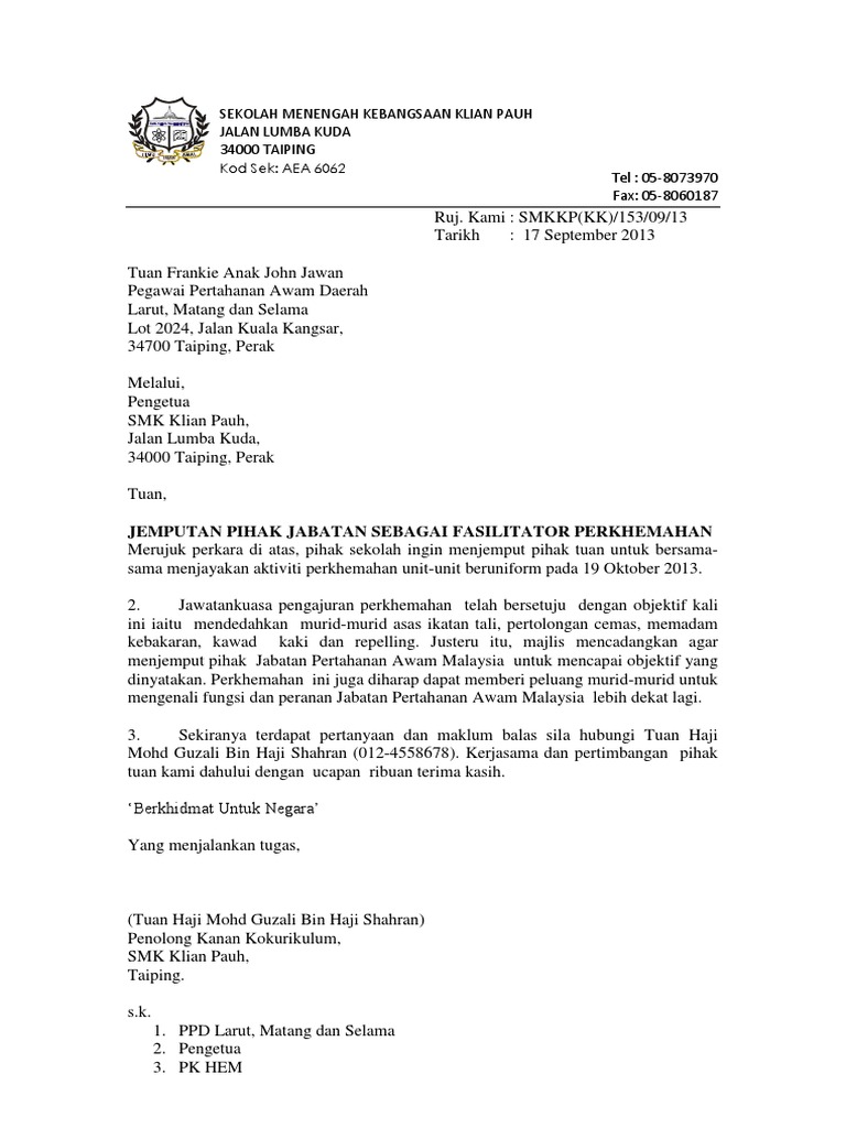 Surat Jemputan Jpam Perkhemahan Unit Beruniform | PDF