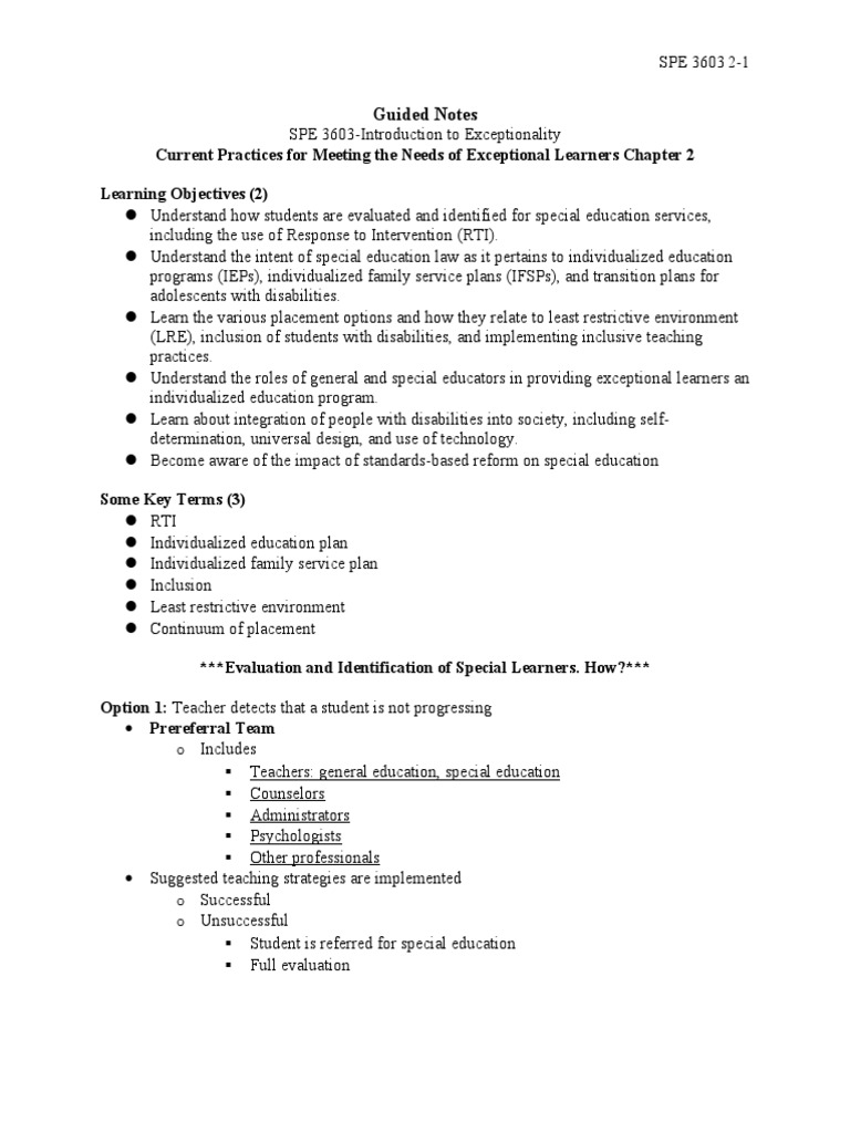 Guided Notes 2 (Intro To Special Education) | PDF | Individualized ...