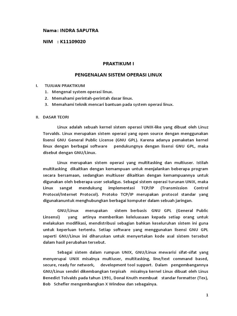 Laporan Praktikum Pengenalan Sistem Operasi Linux | PDF