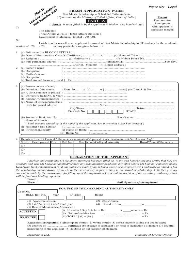Part - A: Fresh Application Form | PDF | Government | Business
