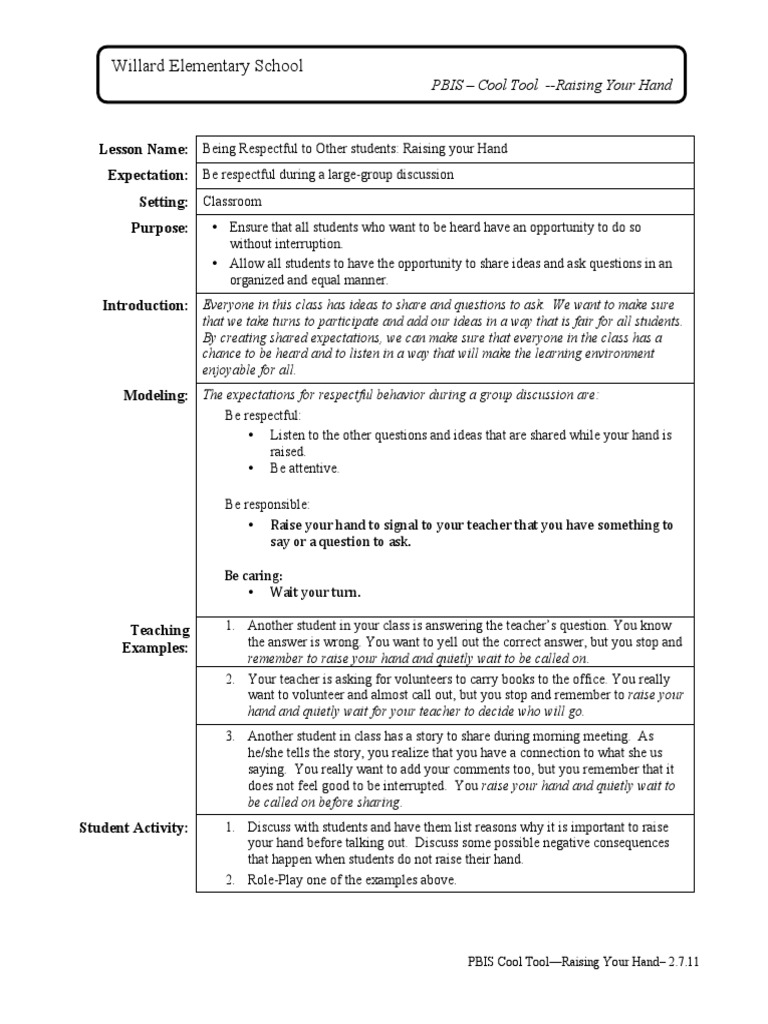 Pbis Cool Tool - Raising You Hand | PDF | Teachers | Teaching