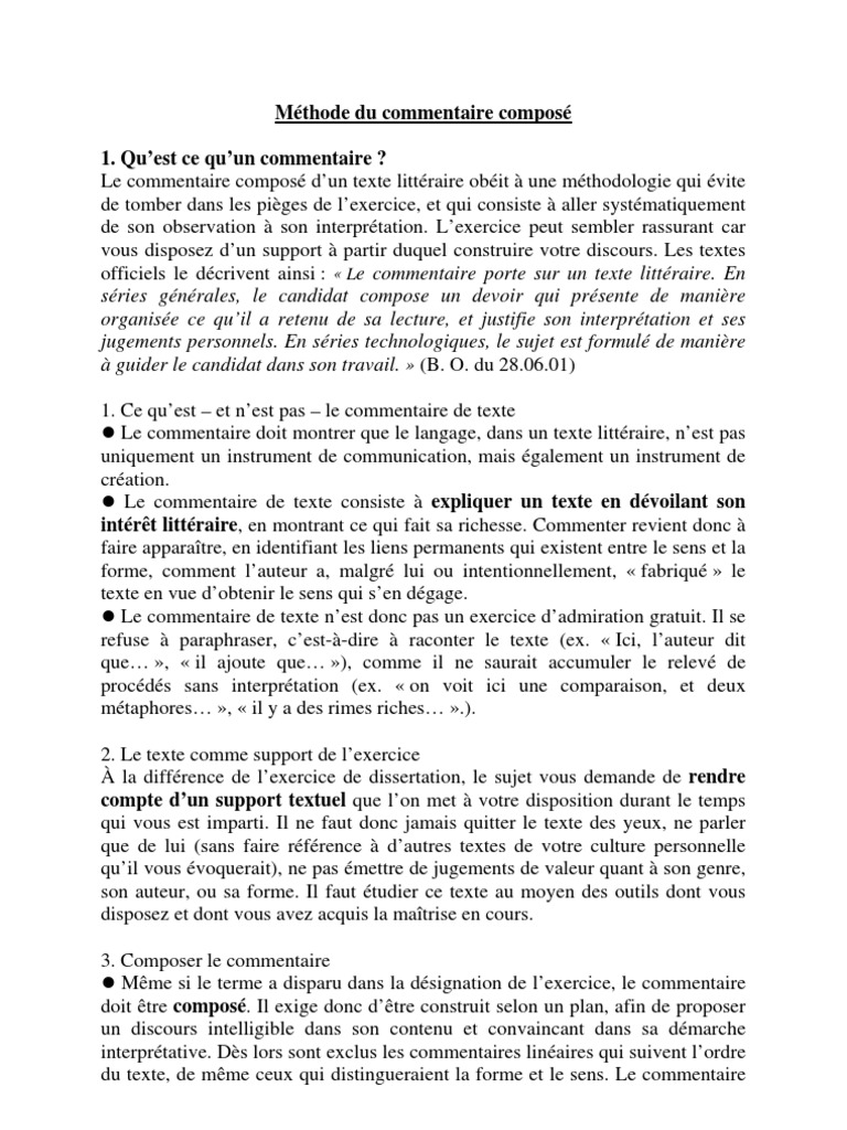 Méthodologie Du Commentaire Composé | PDF | Phrase | Guillemet