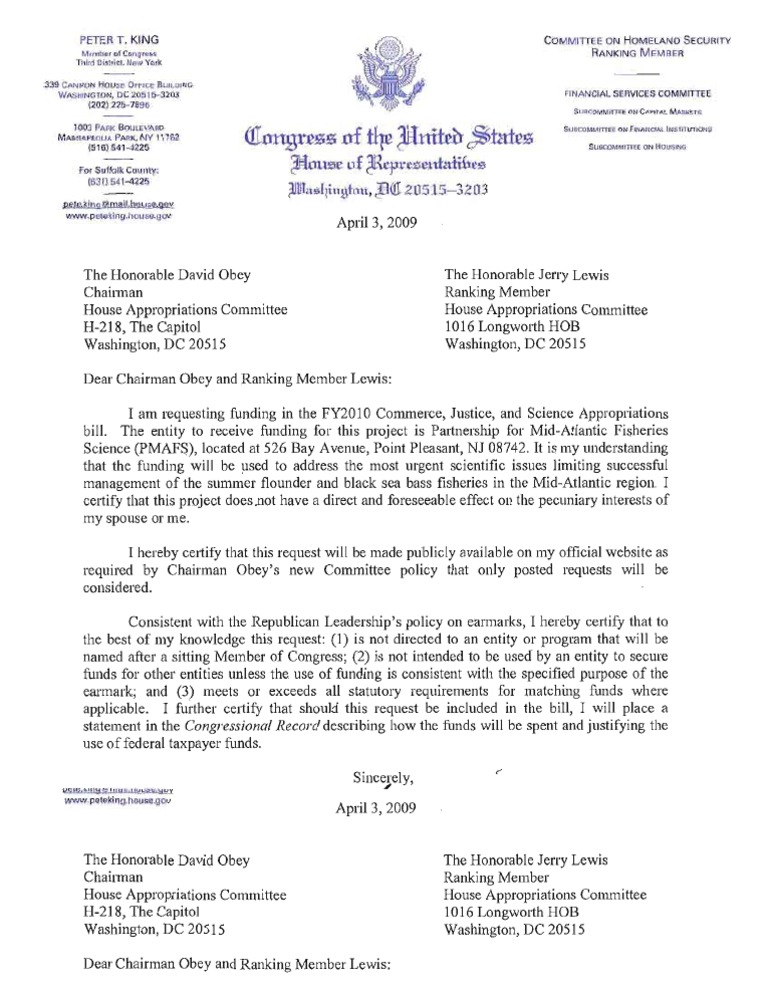 Earmark Request | PDF | Earmark (Politics) | Legislative Branch Of The ...