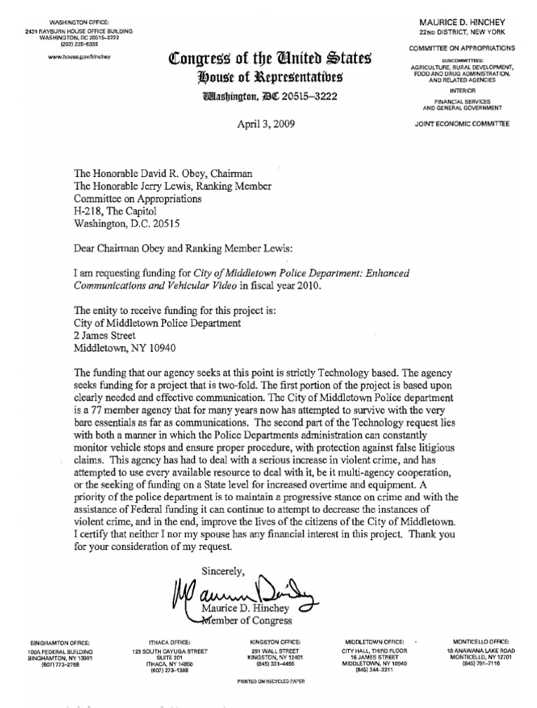 Earmark Request | PDF | Government Of The United States | American ...