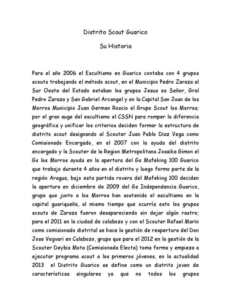 Distrito Scout Guarico Historia | PDF | Viajes y turismo