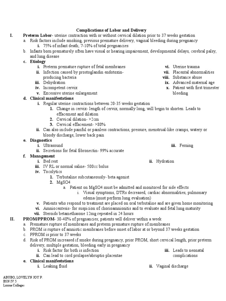 Complications of Labor and Delivery | Preterm Birth | Childbirth
