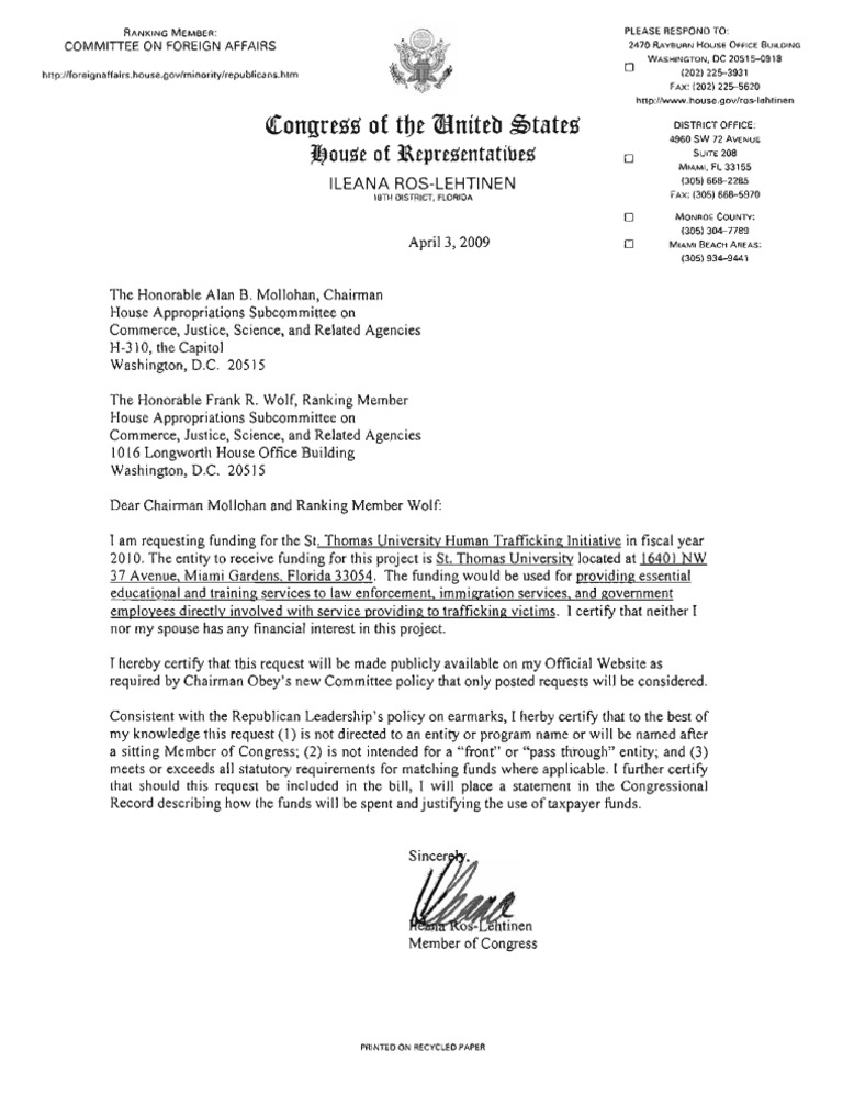 Earmark Request | PDF | Earmark (Politics) | Legislative Branch Of The ...