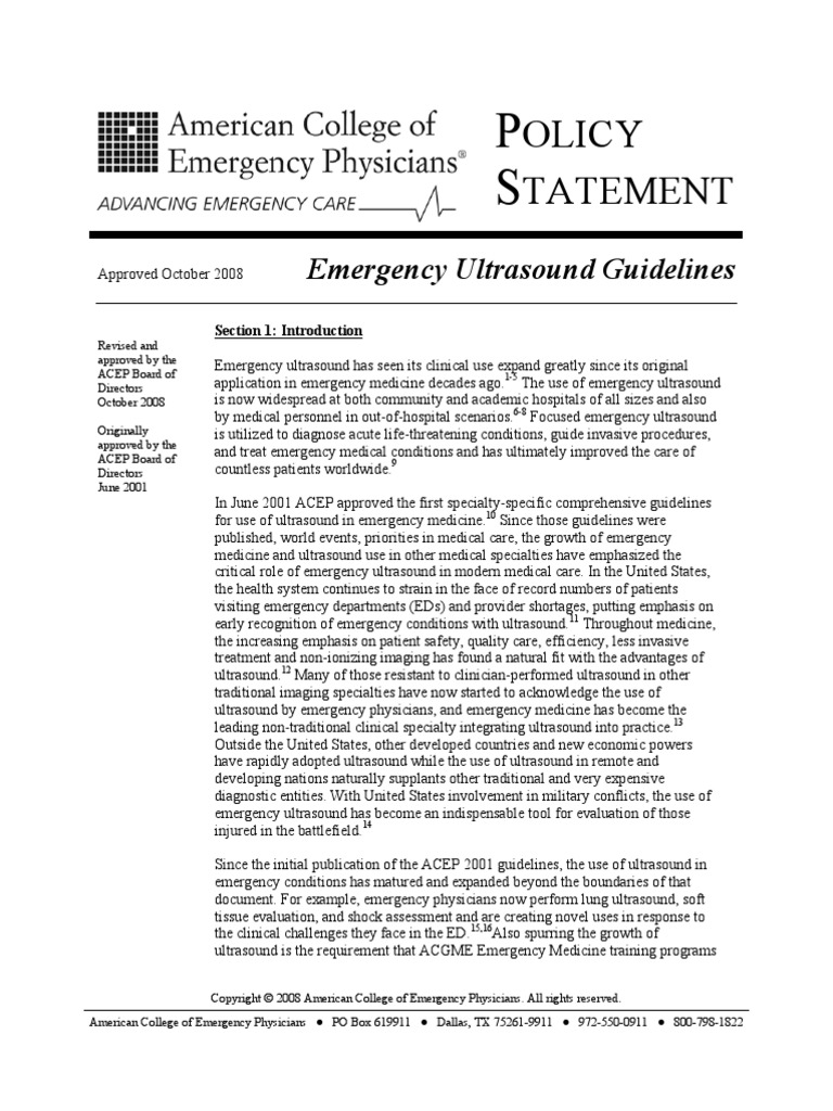 ACEP Emergency US Guidelines | PDF | Medical Ultrasound | Medical Imaging