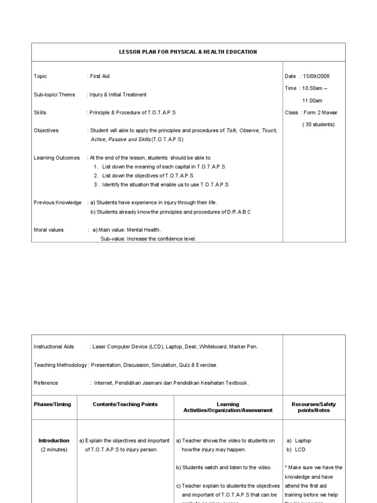 Lesson Plan Totaps | PDF | Lesson Plan | Cognition