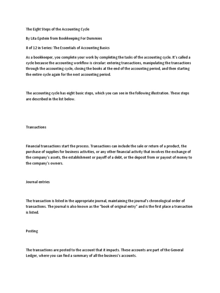 Eight Steps of the Accounting Cycle | PDF | Bookkeeping | Debits And ...